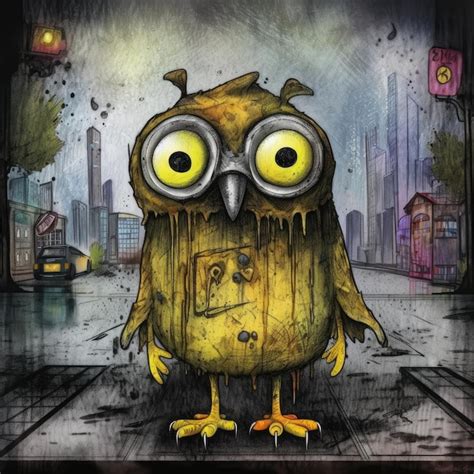 Premium Ai Image Owl Cute Monster Emo Cartoon Character Tshirt Design