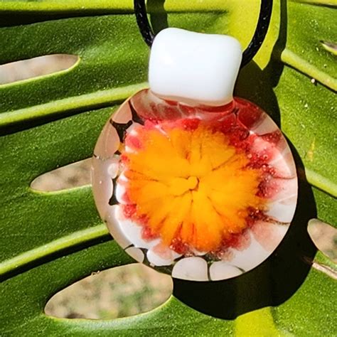 Blown Glass Flower Pendant Necklace Sunshine In A T Box Dragonfire Glass Dragonfireglass