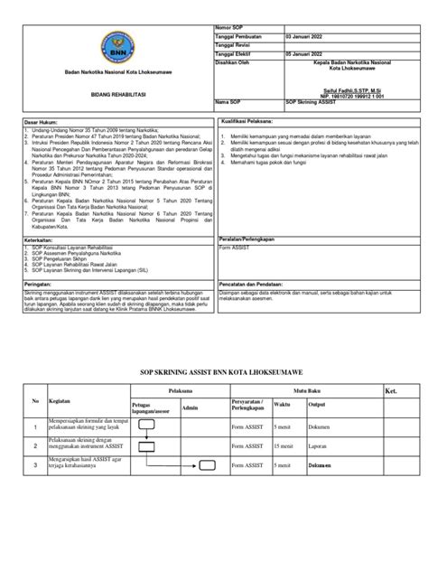 Sop Skrining Assist Pdf