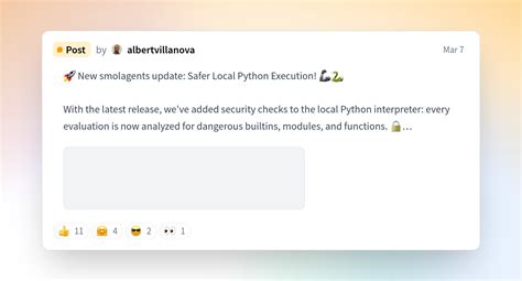 Albertvillanova On Hugging Face New Smolagents Update Safer Local Python Execution