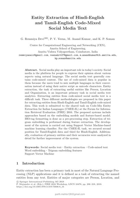 [pdf] entity extraction of hindi english and tamil english code mixed