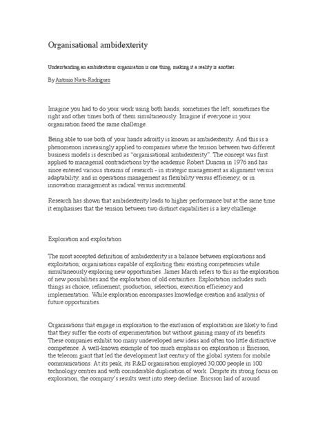 Organisational Ambidexterity Pdf Strategic Management Business
