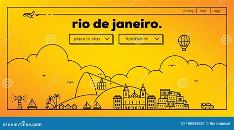 Rio De Janeiro Modern Web Banner Design With Vector Linear Skyline