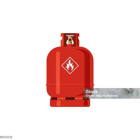 가스통 화재 아이콘이 있는 레드 Lpg 프로판 용기 산업용 액화 압축 고압 산소 캐니스터 연료 저장 탱크 벡터 플랫 단일 절연