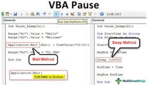 VBA Pause Pause VBA Code Using Sleep And Wait Function
