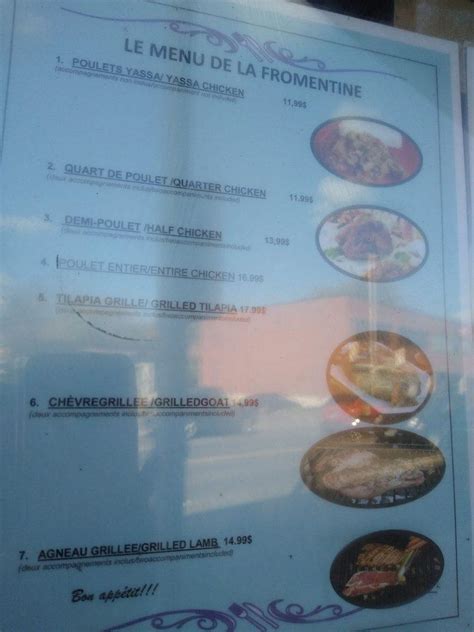 Menu At La Fromentine Restaurant Ottawa