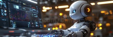 Robot Analyzing Data On Futuristic Digital Screen Stock Illustration Illustration Of Future