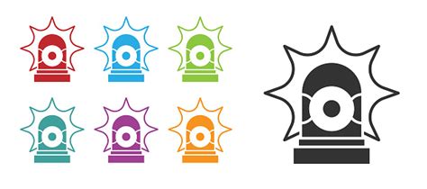 白色背景上隔離的黑色閃光燈圖示緊急閃爍的警笛聲設置圖示豐富多彩向量向量圖形及更多交通圖片 交通 交通方式 保安 Istock
