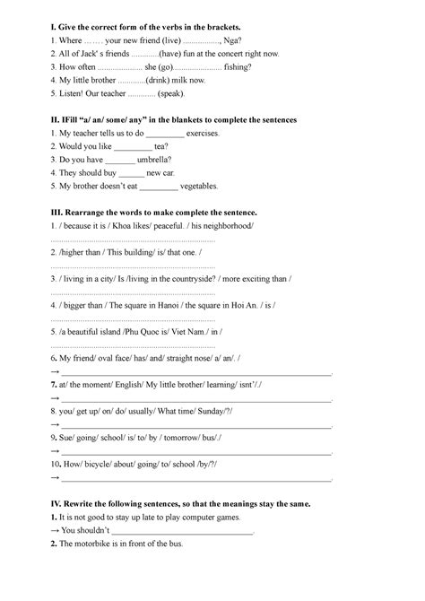 review grade 6 exercise 4 i give the correct form of the verbs in