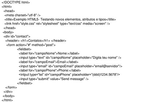 4 Exemplo Do Uso De Elementos Html5 C Novos Elementos Atributos E Tipos Download Scientific 4 Exemplo Do Uso De Elementos Html5 C Novos Elementos Atributos E Tipos Download Scientific