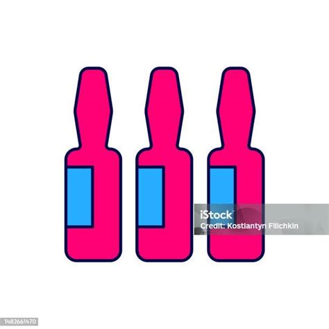 채워진 윤곽선 의료용 유리병 앰플 병 아이콘은 흰색 배경에 분리되어 있습니다 백신 접종 주사 백신 의료 개념 벡터 0명에 대한