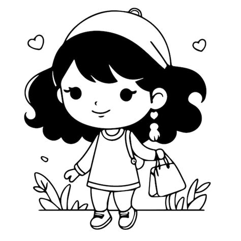 Premium Vector Doodle Girl With A Bag And A Girl Standing In A Garden