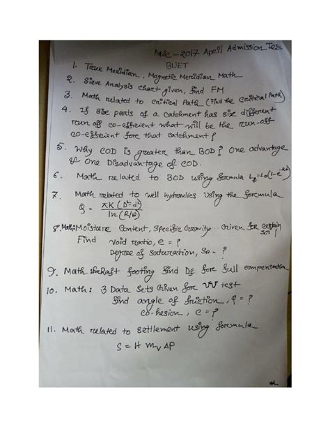 Civil Msc Admission Test Question Buet 2017 Qualifications