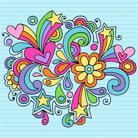 Flower Power Doodles Groovy Psychedelic Flowers Vector Set Stock Vector