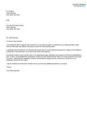 Fillable Online Sample Letter To Appeal Dental Insurance 1 Sample