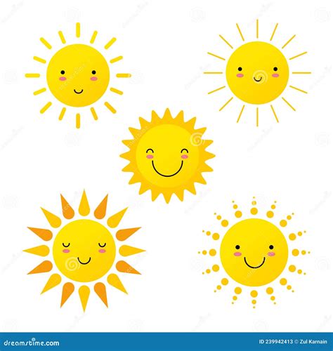 Cute Suns Sunshine Emoji Smiling Faces Image Vector Vector Stock Vector