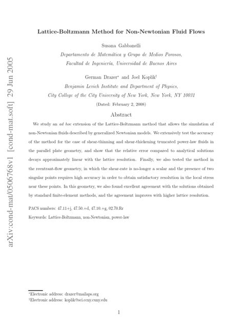 Lattice Boltzmann Method For Non Newtonian Fluid Flows Pdf Pdf