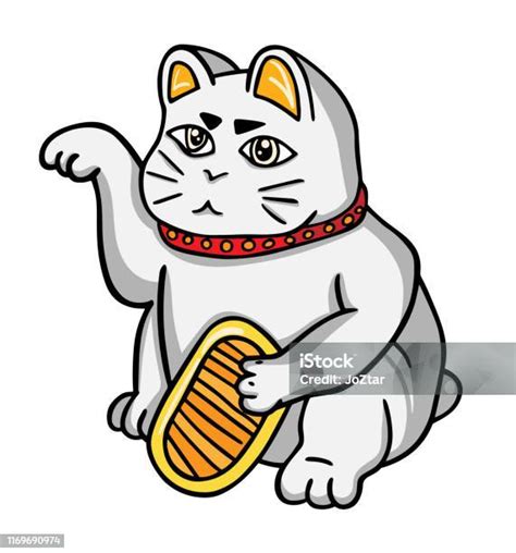 2d 플랫 추상 가와이 이 캐릭터 벡터 디자인 행운의 고양이는 흰색 배경에 환영 자세 창조적 인 일러스트 귀여운 만화 개체 귀여운 가와이 개념과 금을 들고있다 Feng에