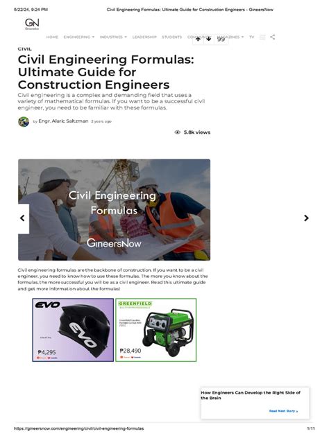 Civil Engineering Formulas Ultimate Guide For Construction 1 Pdf