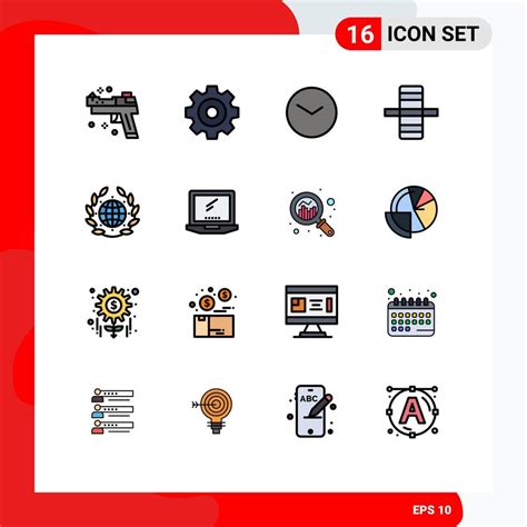 16 User Interface Flat Color Filled Line Pack Of Modern Signs And Symbols Of World Green Watch