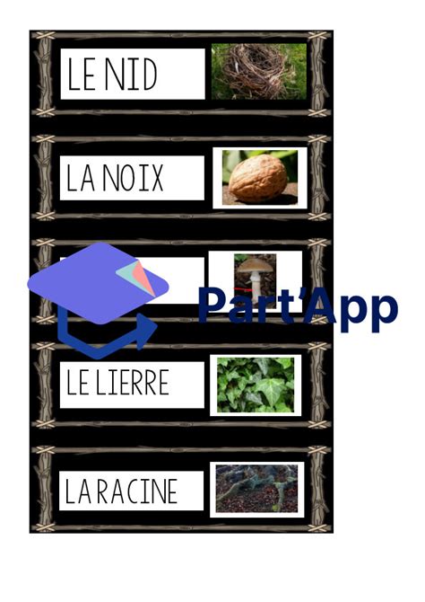 Part App Etiquettes vocabulaire forêt