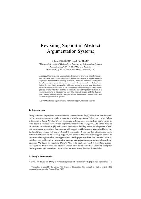 Pdf Revisiting Support In Abstract Argumentation Systems