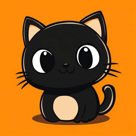 Cute Black Cat Cartoon On Orange Background Illustration For The