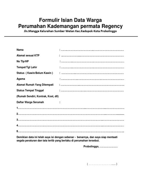 Formulir Isian Data Warga Pdf