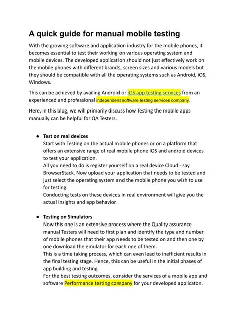 Ppt A Quick Guide For Manual Mobile Testing Powerpoint Presentation