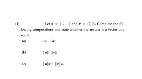 Solved 1 Let U 1−1 And V 20 Complete The Following