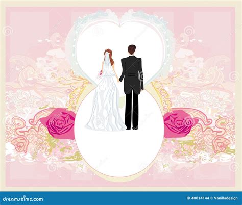 Wedding Invitation Card With A Cute Couple Stock Vector Illustration