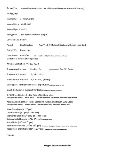 Rt Cheat Sheet Pdf Lung Physiology