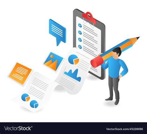 Flat Isometric 3d Of Man Analyzing Business Data Vector Image