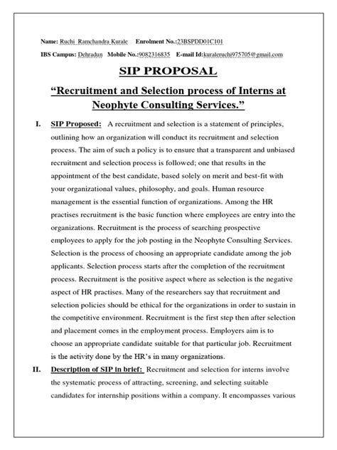 Sip Proposal Ruchi C101 Pdf Recruitment Methodology