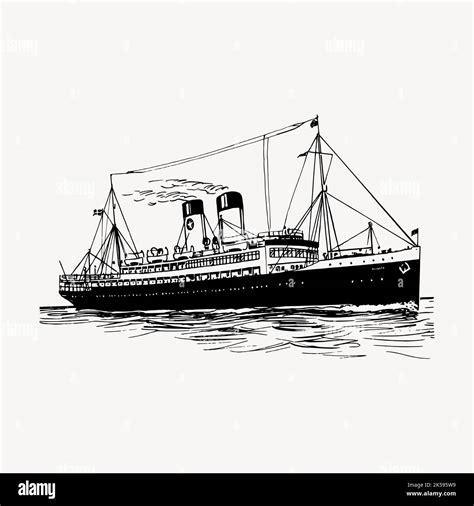 Steamship Drawing Vintage Vehicle Illustration Vector Stock Vector
