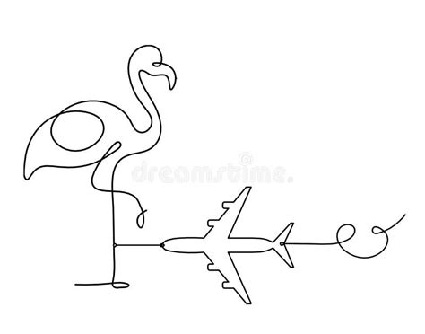 Silhouette Du Flamant Abstrait Et Plan En Dessin De Trait Illustration