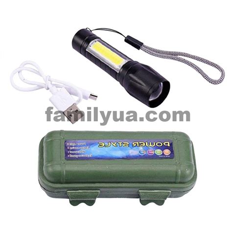 Фонарь ручной аккумуляторный с USB, боковым светом и ZOOM, XPE+COB ...