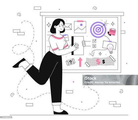 Woman With Visualization Board Vector Line Stock Illustration