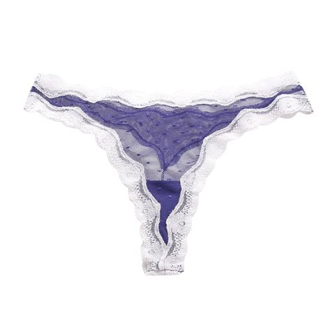 Bjutir Women Panties Womens Lace Thong Sheer Mesh Paneling Contrast