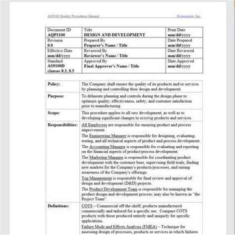 Design Development Procedure Iso 9001 2015