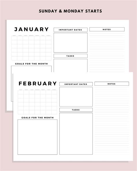 2021 Monthly Calendar Landscape Printable Calendar Year Etsy