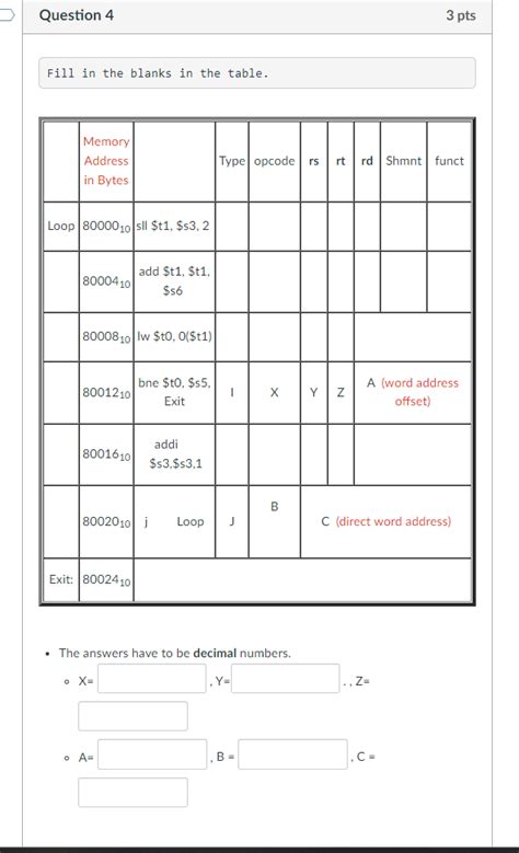solved question 3 5 pts 2 11 for each mips instruction fill