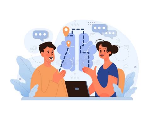 Collaborative Brainstorming Session On Digital Pathways Flat Vector Illustration Stock Vector