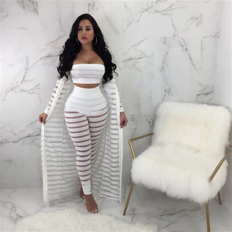 Casual Striped Women Set Sexy Mesh Patchwork Solid See Trough Women