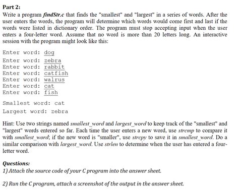 Solved Part 2 Write A Program Findstrc That Finds The