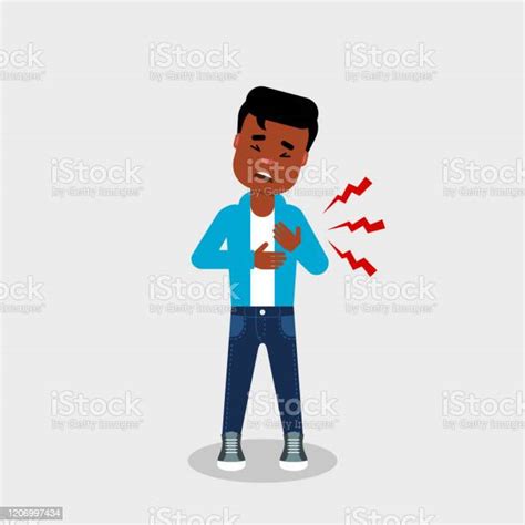 가슴 통증을 가진 젊은 아프리카 계 미국인 남자 심장 마비 가슴 통증 불편 함 개념 가슴통증에 대한 스톡 벡터 아트 및 기타