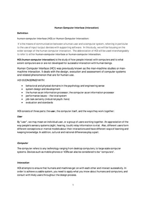 HCI Lesson 1 Intro To HCI Human Computer Interface Interaction Definition Human Computer