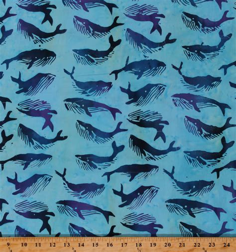 Cotton Batik Whales Animals Water Land And Sea Blue Cotton Fabric Print