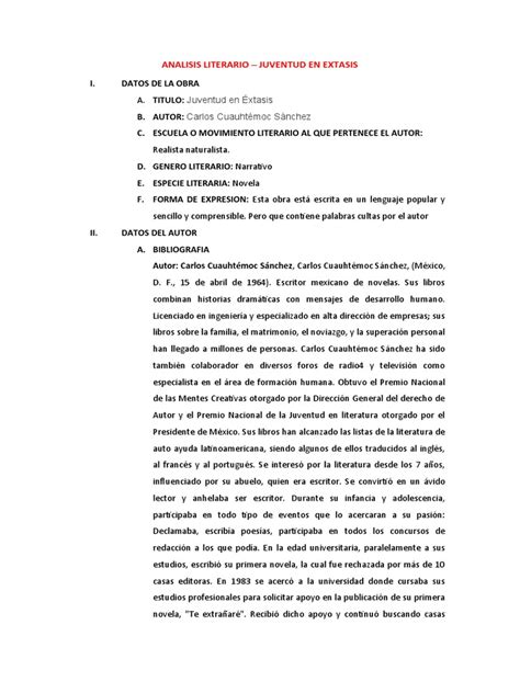 Analisis Literario Juventud En Extasis Pdf Autor Escritores
