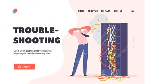 Premium Vector Trouble Shooting Landing Page Template Sysadmin Character Servicing Server